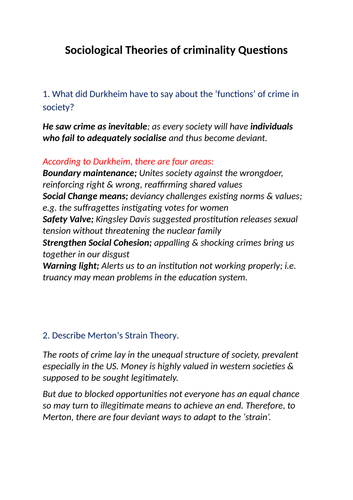 Sociological Theories of Criminality for WJEC Criminology level 3 ...