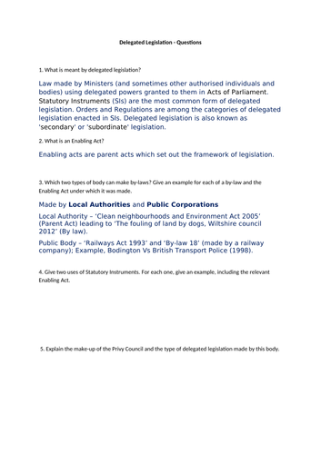 Delegated legislation for AQA 'A' Level Law | Teaching Resources