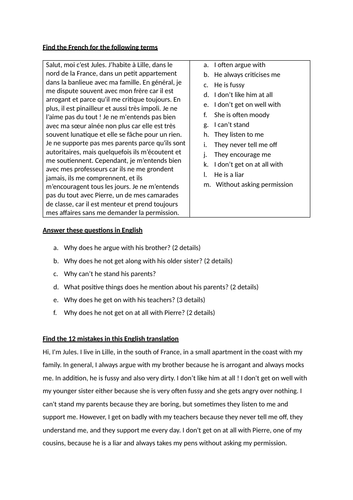16. GCSE FRENCH: Why I do NOT get on with my family (MARS / EARS ...
