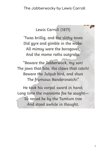 Whole Class Reading poetry unit on the Jabberwocky and The Pobble with ...