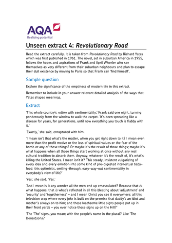AQA Unseen Prose Extract at A-level | Teaching Resources