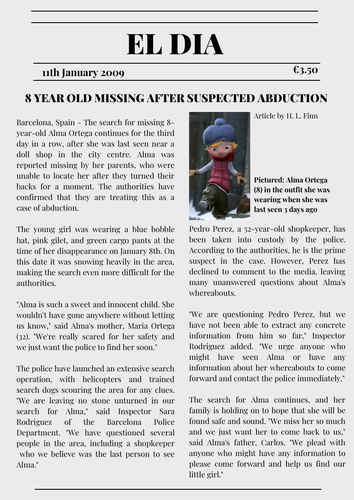 Alma WAGOLL Model text example Newspaper article Year 6 | Teaching ...