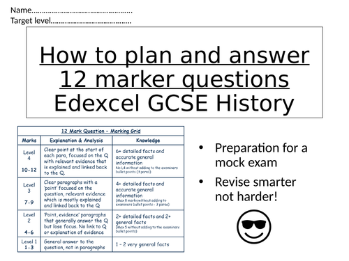 GCSE History (Edexcel) - Plan 12 markers | Teaching Resources