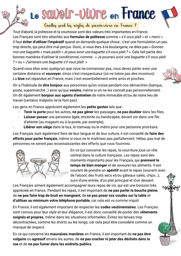 [French FFL A2-B1] – Le savoir-vivre en France (good manners in France ...