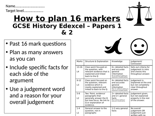 GCSE History Edexcel - Plan 16 markers - Papers 1 & 2 | Teaching Resources