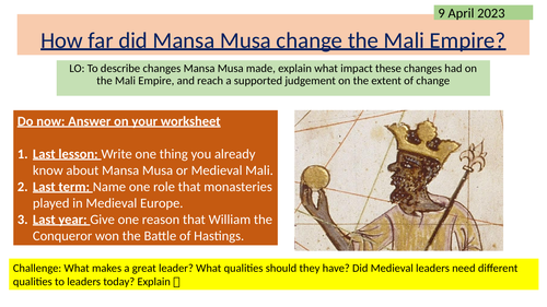 KS3 HISTORY Mansa Musa and Mali - FULL LESSON | Teaching Resources