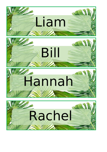 Nature themed drawer labels, green foliage. | Teaching Resources