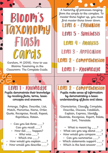 Bloom's Taxonomy Flash Cards | Teaching Resources