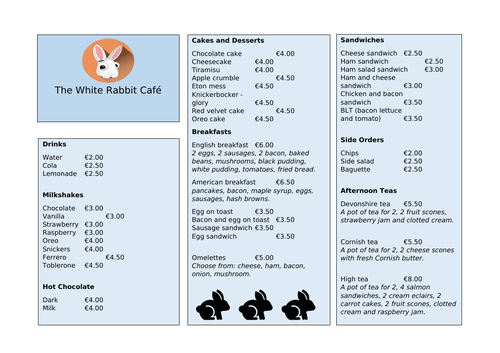 Roleplaying - Restaurant Menu | Teaching Resources