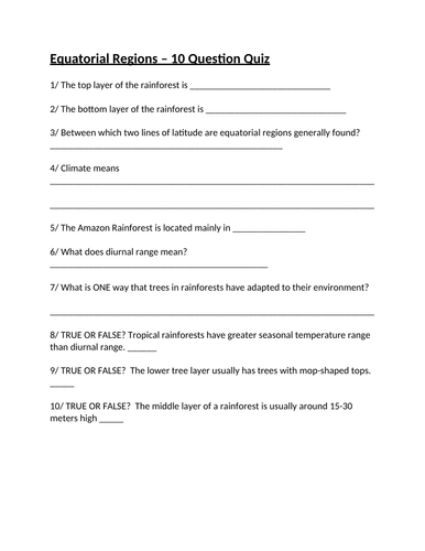 Climate and Natural Vegetation: Equatorial Climates - Rainforests ...