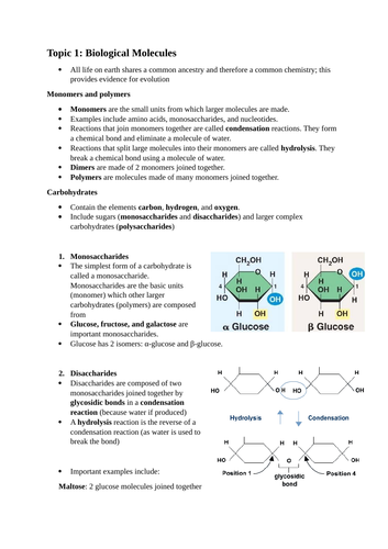 A-Level Biology Revision Guide Topic 1 Biological Molecules | Teaching ...