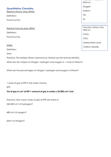 Chem GCSE Revision Worksheet - Moles / Equations / Rates | Teaching ...