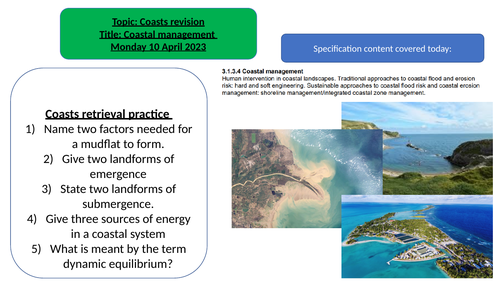 AQA A LEVEL Geography Coasts final revision powerpoints and workbook ...