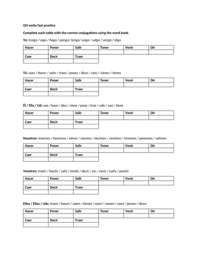 GO verbs fast practice | Teaching Resources