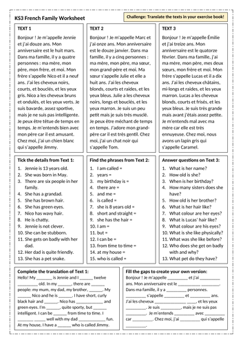 French Family / My Life Worksheet | Teaching Resources
