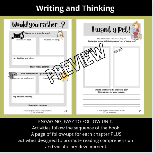 AMBROSE FOLLOWS HIS NOSE Dick King-Smith & Josie Rogers NOVEL STUDY and ...