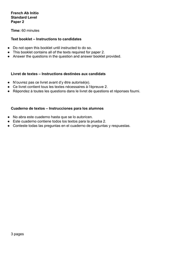 French Ab Initio - Paper 2 (Reading) | Teaching Resources