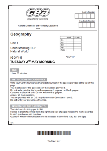 CCEA GCSE Geography Advance Information Practice Paper | Teaching Resources