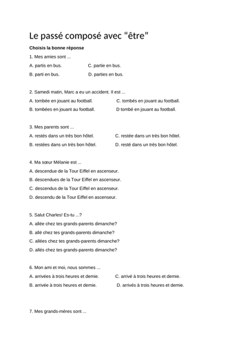 LE PASSE COMPOSE AVEC ETRE | Teaching Resources