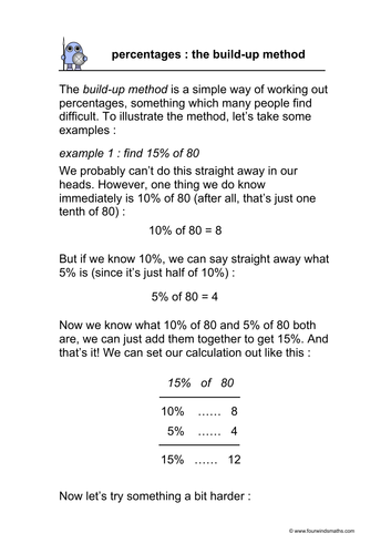 Percentages : the build-up method | Teaching Resources