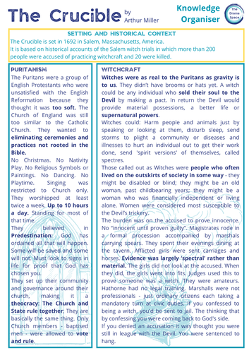 Revision bundle: The Crucible Knowledge Organiser and worksheets ...