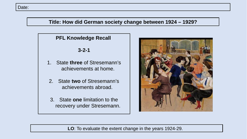 Edexcel GCSE History Weimar & Nazi Germany Topic 1 Weimar Germany SOW ...