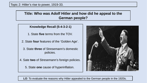 Edexcel GCSE History Weimar and Nazi Germany Topic 2 Rise of Hitler and ...