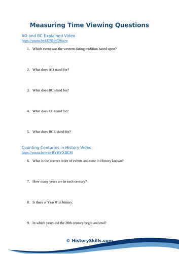 Historical Chronology (AD, BC, BCE, CE, centuries, etc.) Video Viewing ...