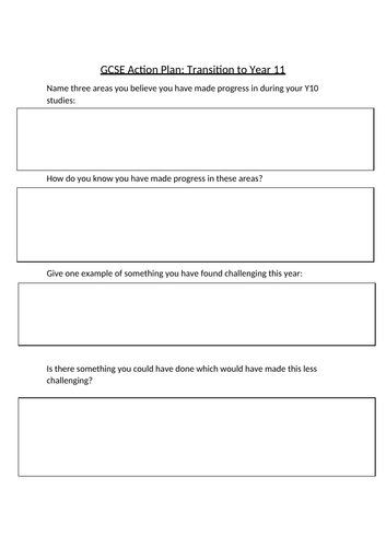 Y10 Transition Action Plan to Y11 | Teaching Resources