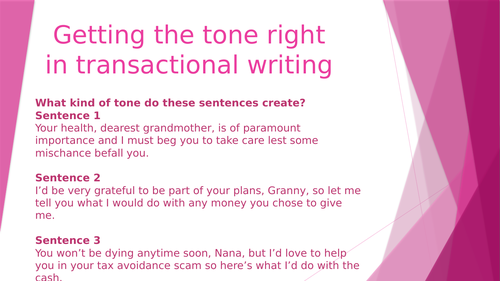 using an impersonal tone in transactional writing lesson | Teaching ...
