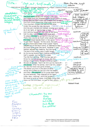 Edexcel iGCSE poetry coursework anthology annotated | Teaching Resources