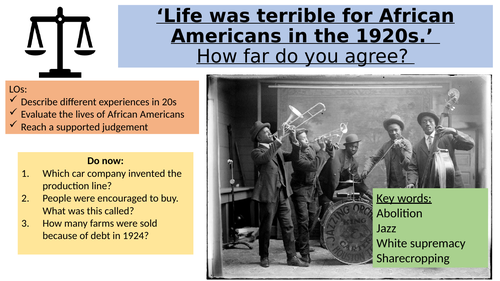 USA in 1920s - African Americans - KS3 History lesson | Teaching Resources