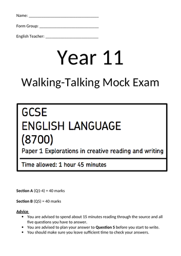 AQA English Language GCSE Walking-Talking Mock Exams | Teaching Resources