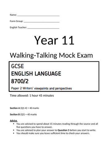 AQA English Language GCSE Walking-Talking Mock Exams | Teaching Resources
