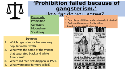 USA in 1920s - Prohibition - KS3 History lesson | Teaching Resources