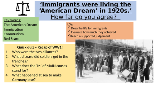 USA in 1920s - Immigration - KS3 History lesson | Teaching Resources