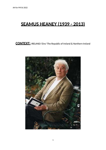 Seamus Heaney A Level exam poetry work | Teaching Resources
