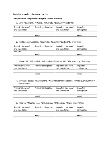 Preterit v Imperfect placement practice | Teaching Resources