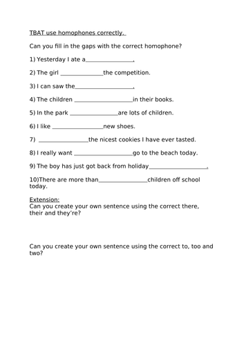 Differentiated homophones worksheet | Teaching Resources
