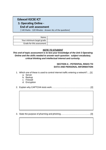 Edexcel Igcse Ict Unit 3 Operating Online Assessment And Answers