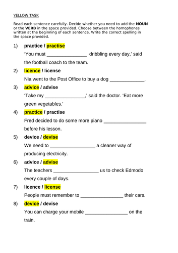 Spell homophones ending in -ce and -se | Teaching Resources
