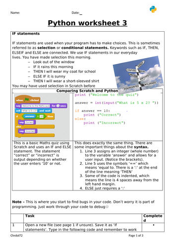 Python worksheet#3 - IF Statements | Teaching Resources Python worksheet#3 - IF Statements | Teaching Resources
