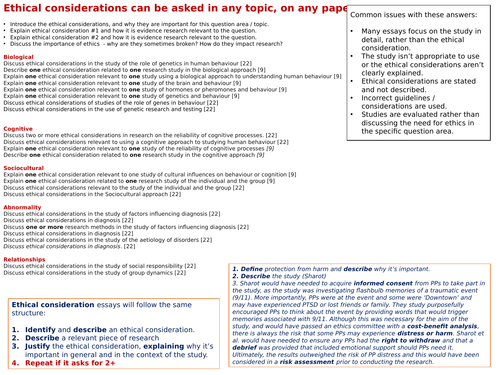 IB Psychology - All studies, Knowledge Organiser, Ethics cheat sheet ...