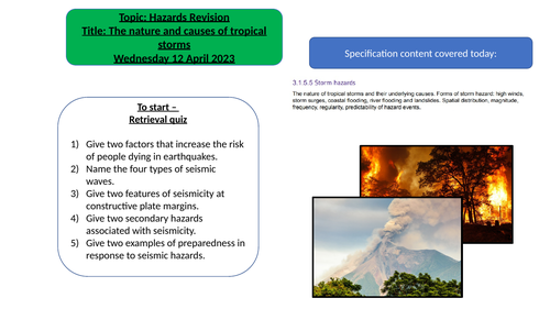 AQA A LEVEL GEOGRAPHY - Hazards revision powerpoints and student workbook | Teaching Resources