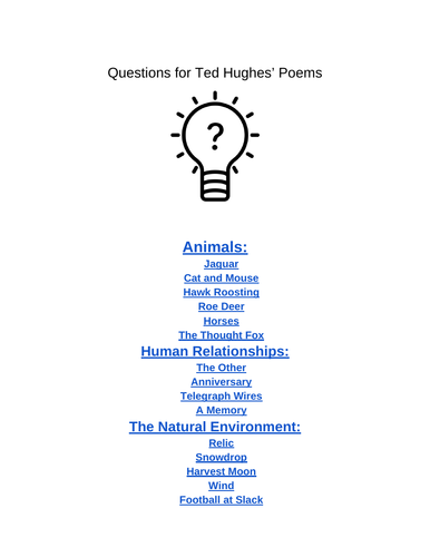 Cambridge iGCSE: Ted Hughes Question Bank | Teaching Resources