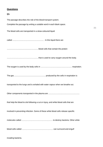 GCSE Heart and Circulatory System Exam-style Questions | Teaching Resources