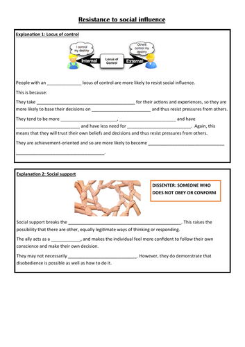 *SOCIAL INFLUENCE WHOLE TOPIC AQA PSYCHOLOGY* | Teaching Resources