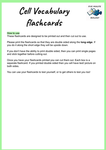 AQA GCSE Biology Cells Vocab Flashcards for Revision | Teaching Resources