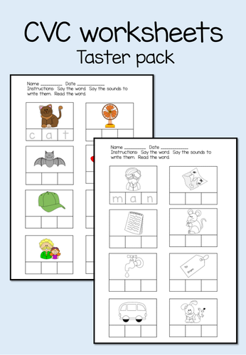 CVC word worksheet taster pack | Teaching Resources