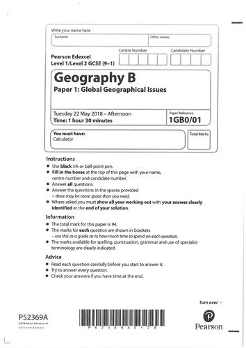 Edexcel B GCSE Geography Paper 1 Revision Pack (With Case Studies ...